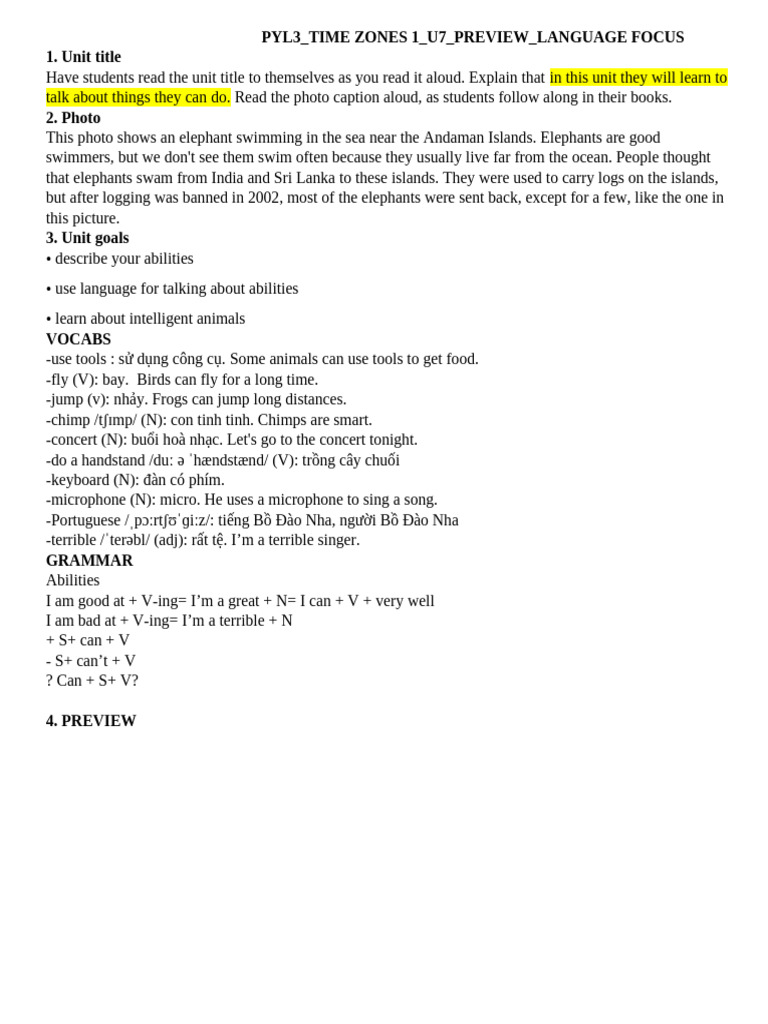 Pyl3 Time Zones 1 U7 Preview Language Focus | PDF | Verb | Linguistics
