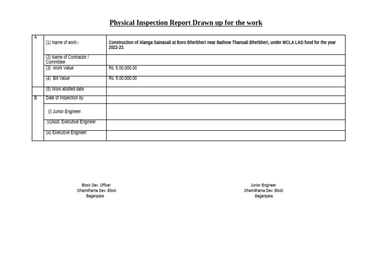 Physical Inspection Report for Alanga Sainasali | PDF | Art ...