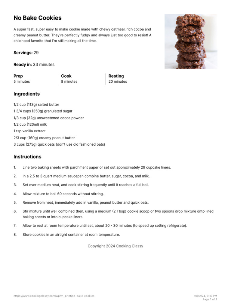 No Bake Peanut Butter Cookies | PDF