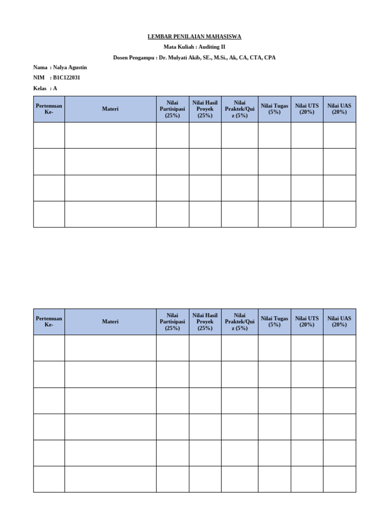 Lembar Penilaian Mahasiswa | PDF