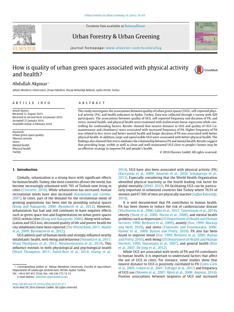 How Is Quality of Urban Green Spaces Associated With Physical Activity ...