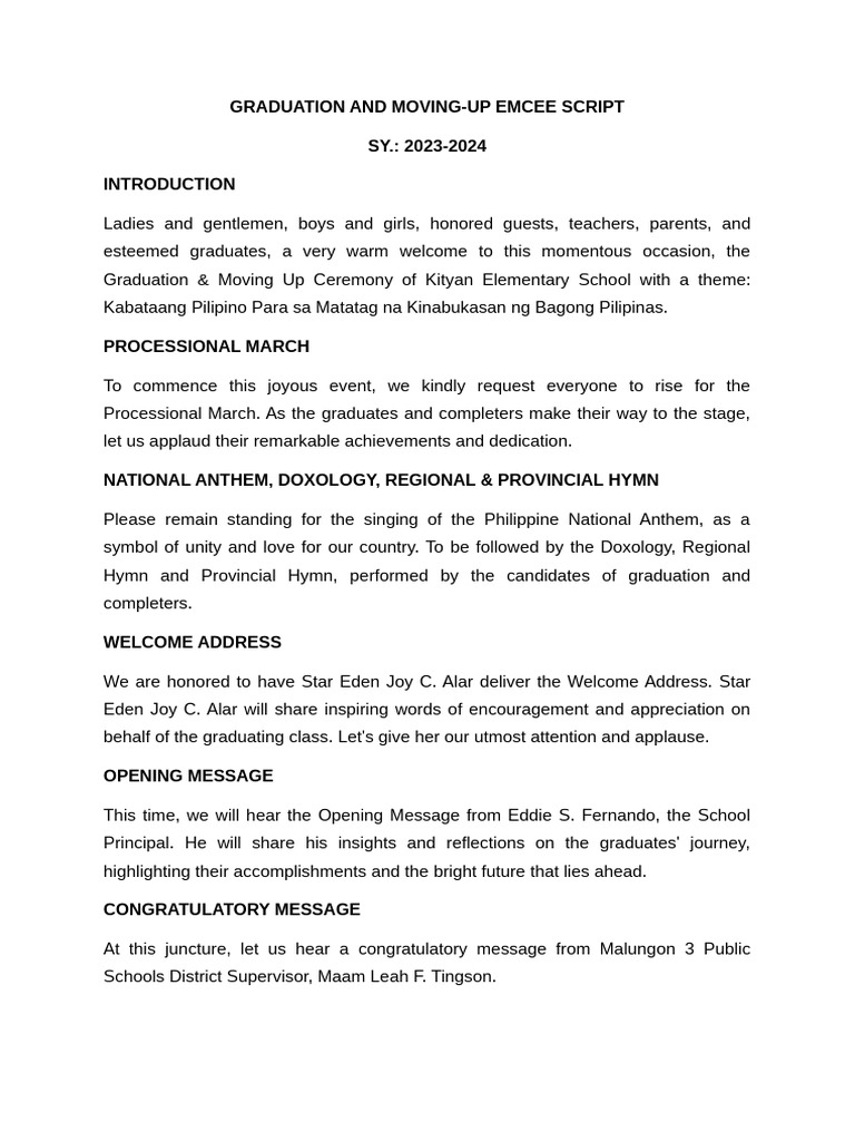 Graduation Ceremony Script | PDF | Wellness