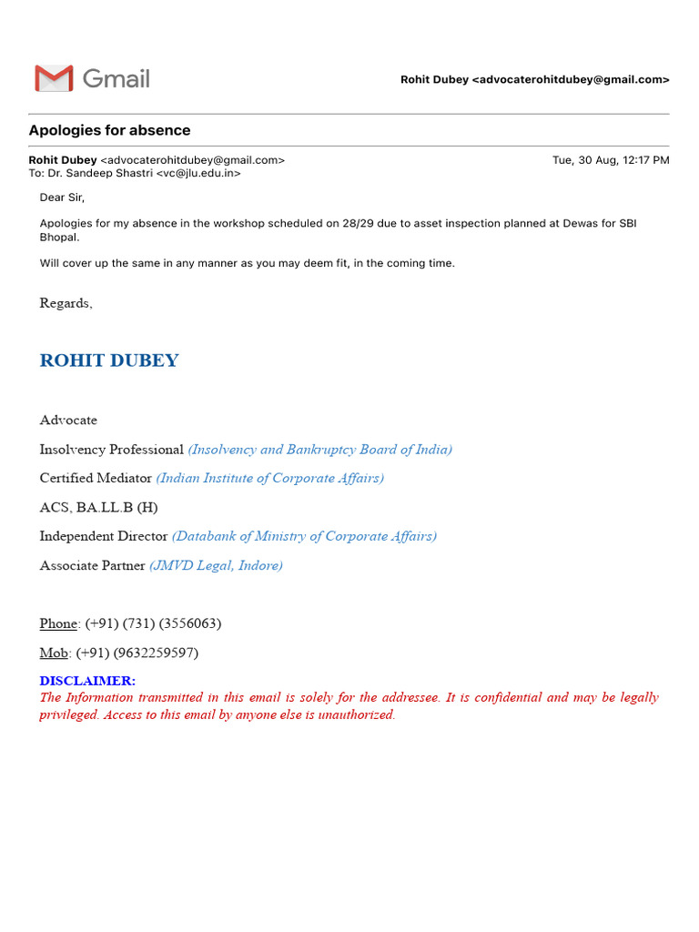 Apologies For Absence | PDF