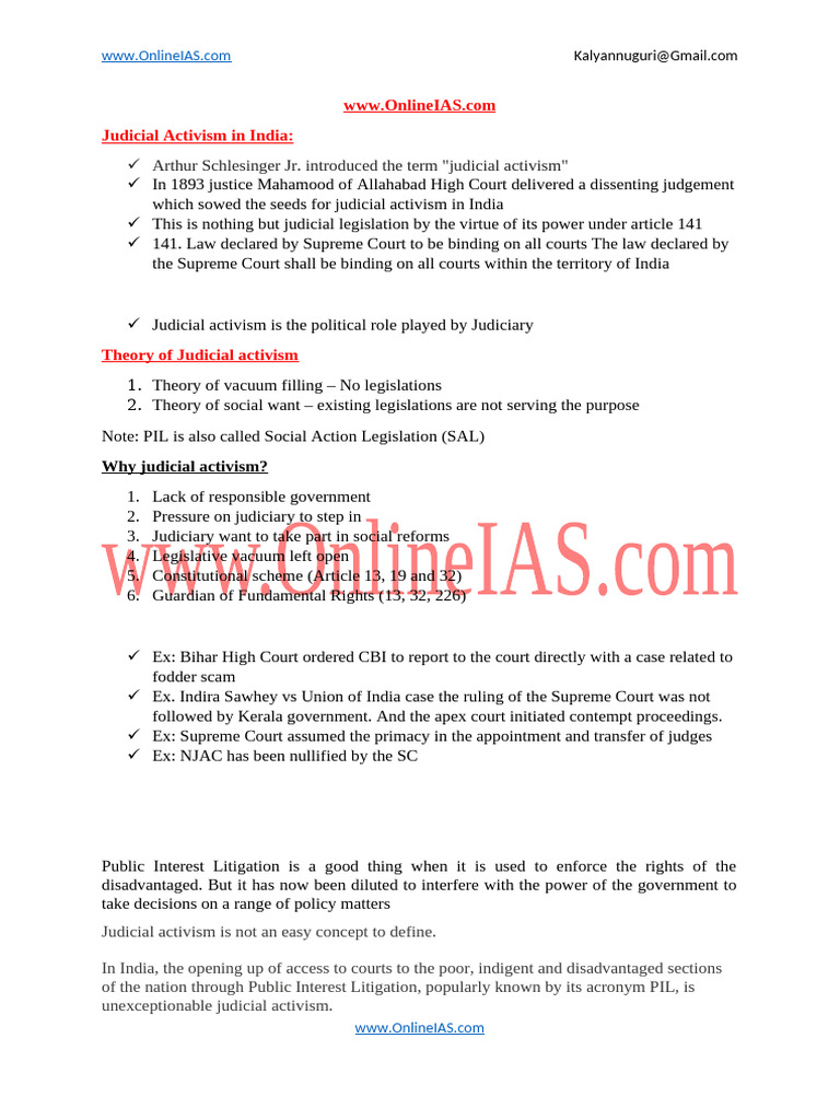 Judicial Activism in India | PDF | Supreme Court Of India | Judiciaries