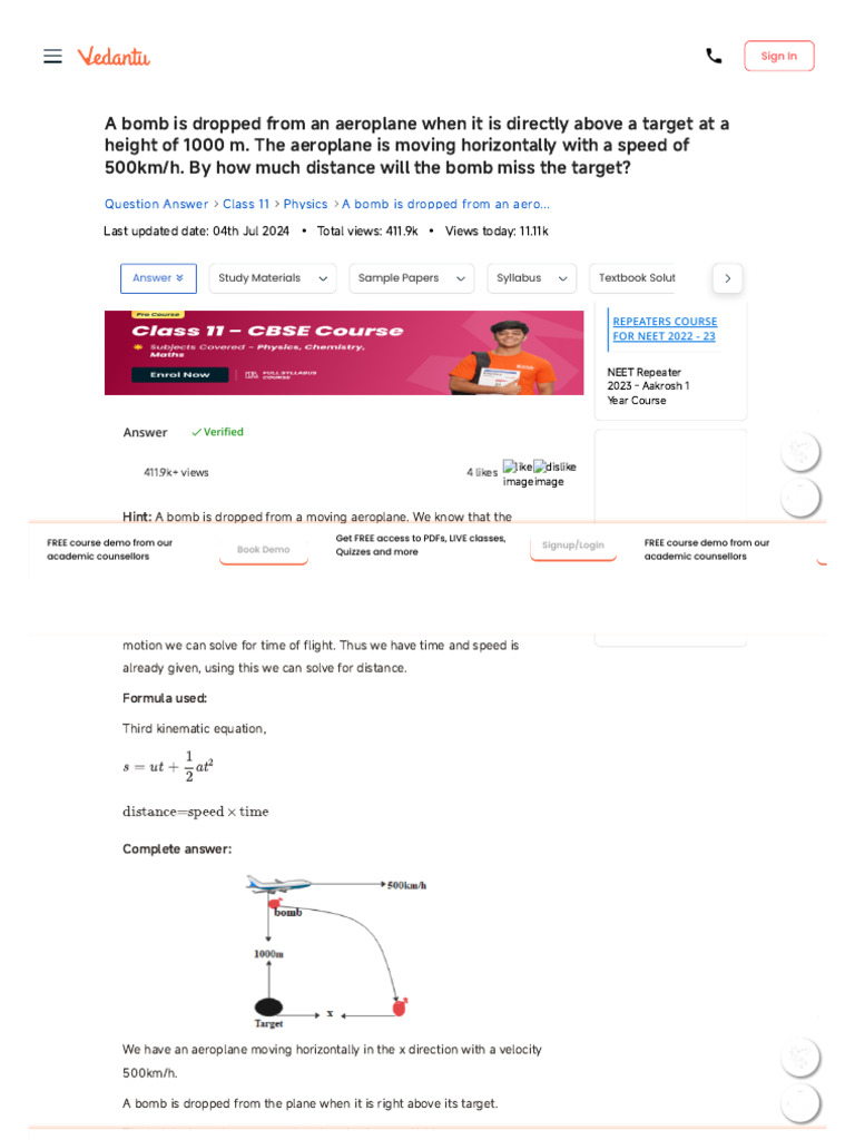 Bomb Drop Calculation from 1000m Height | PDF | Mechanics | Physics