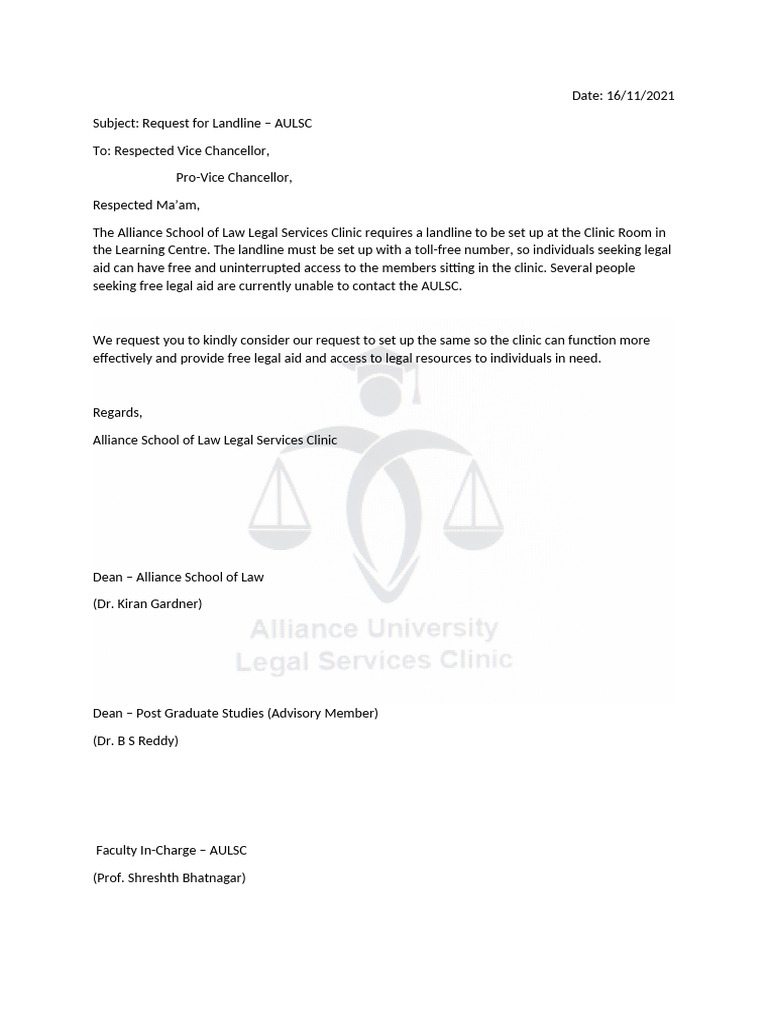 Letter to VC (Landline Request) | PDF