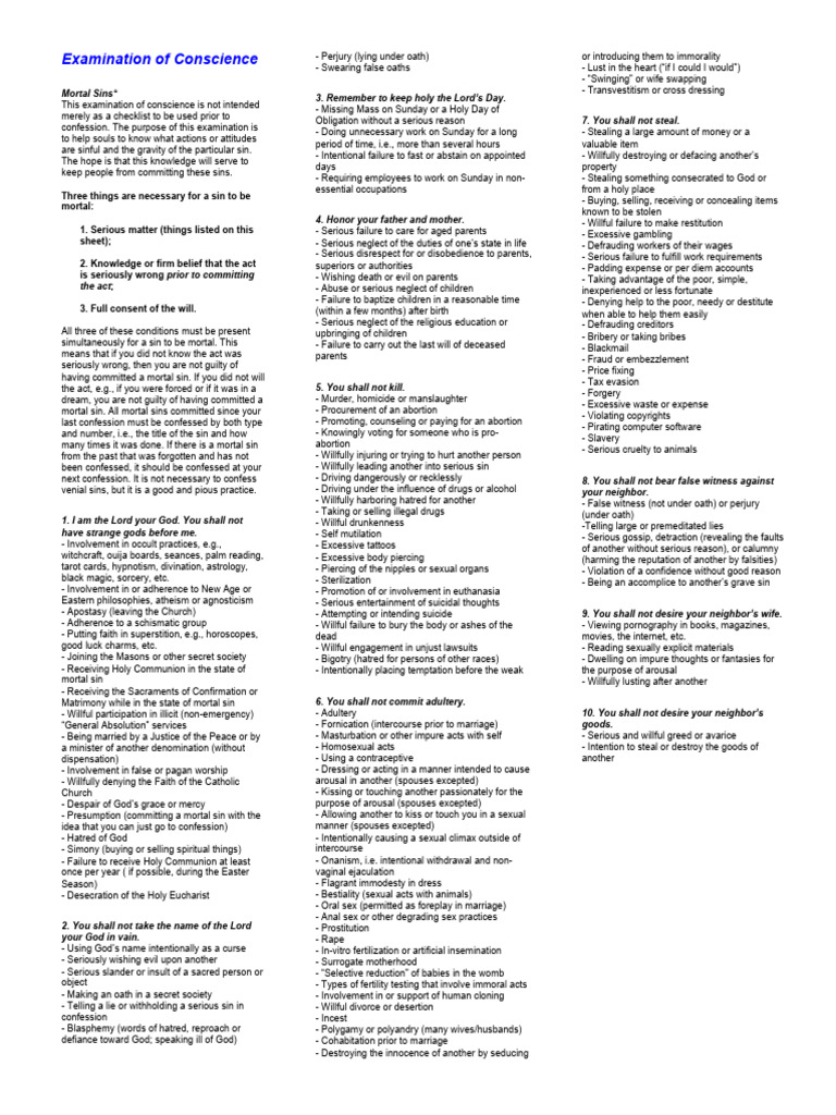 Examination of Conscience | PDF | Penance | Confession (Religion)