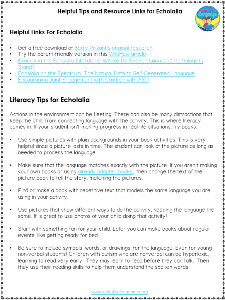 Echolalia - Practical Tips and Free Links by LLL | PDF | Nonverbal ...