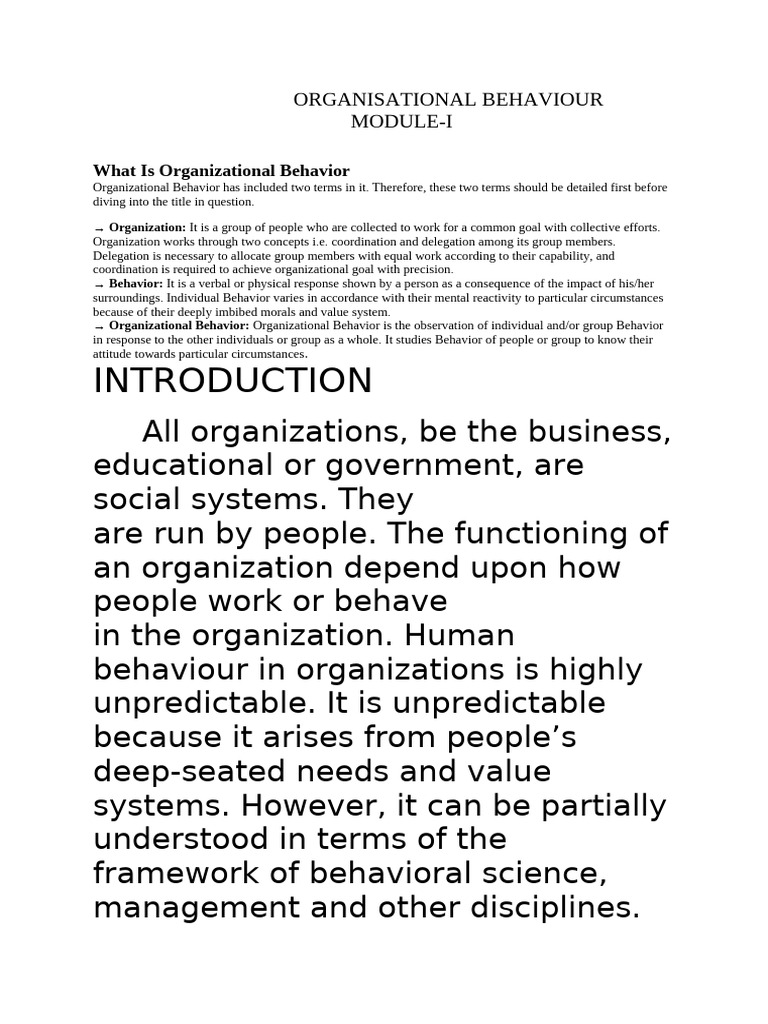 OB UNIT 1 | PDF | Organizational Behavior | Motivational