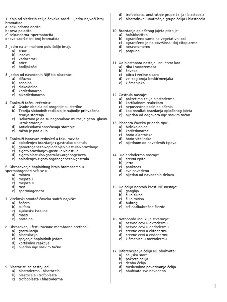 Razvice Zivotinja Test Pitanja | PDF
