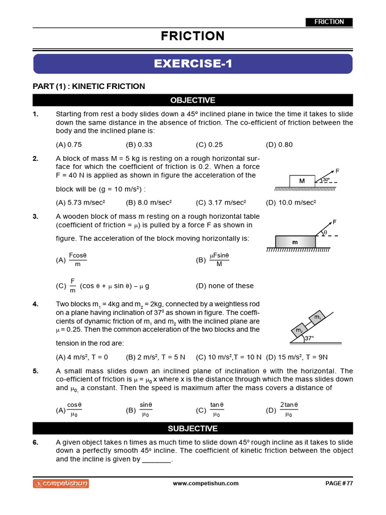 5. Essential Sheet Friction_Exercise_1 to 2 | PDF | Force | Friction