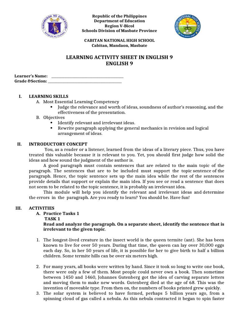 LAS GRADE 9 | PDF | Learning | Tea