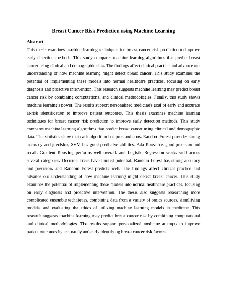 Machine Learning for Breast Cancer Risk Prediction | PDF | Machine ...