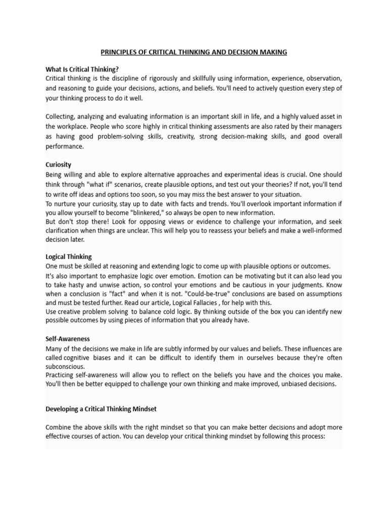 Critical Thinking And Decision Making Pdf Critical Thinking Thought