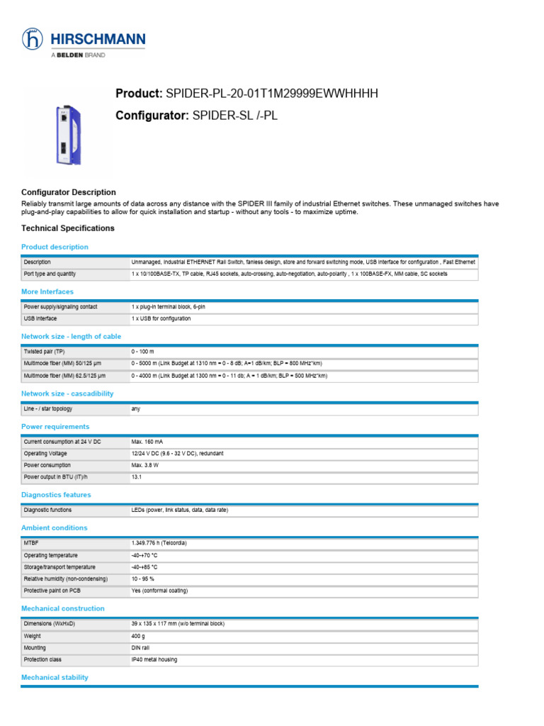 SPIDER PL 20 01T1M29999EWWHHHH - Techdata | PDF | Electrical ...
