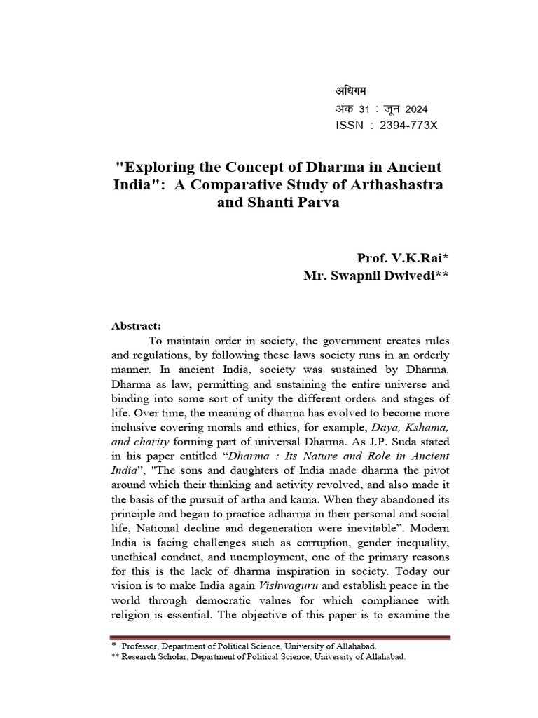 "Exploring The Concept of Dharma in Ancient India": A Comparative Study ...
