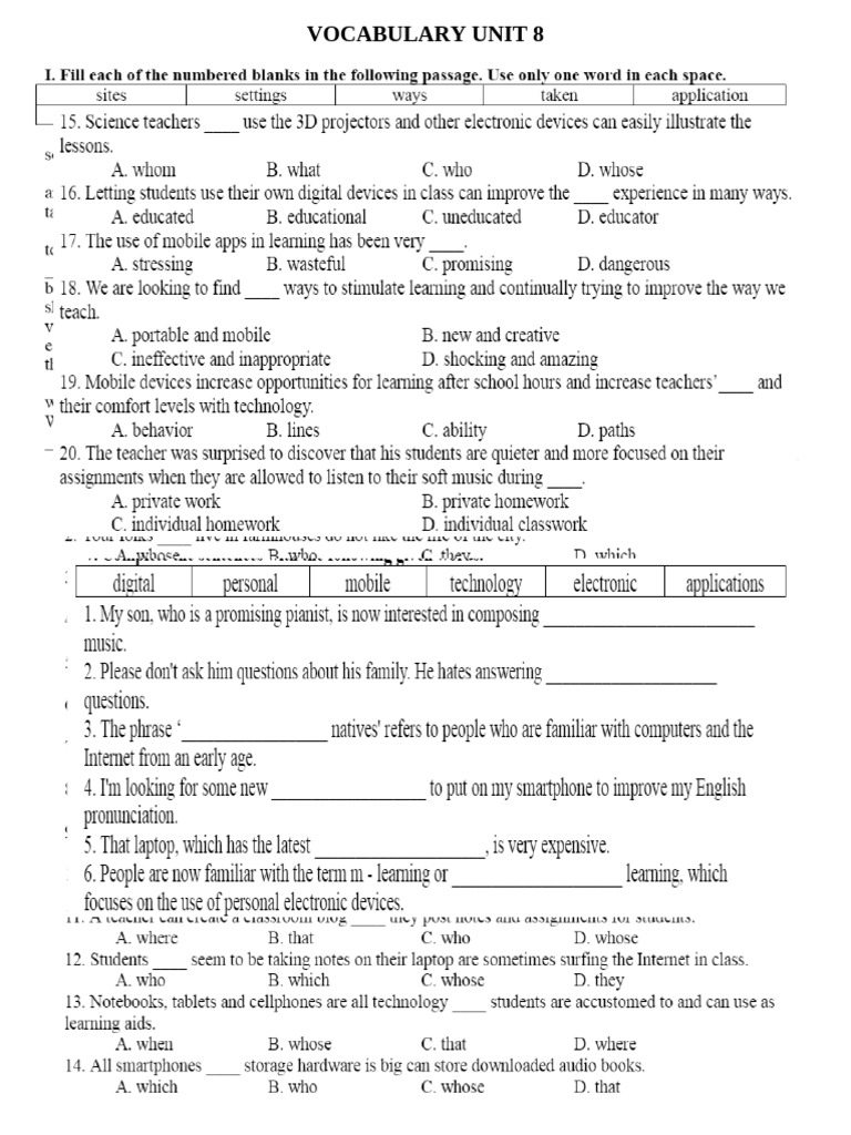 Vocabulary Unit 8 | PDF