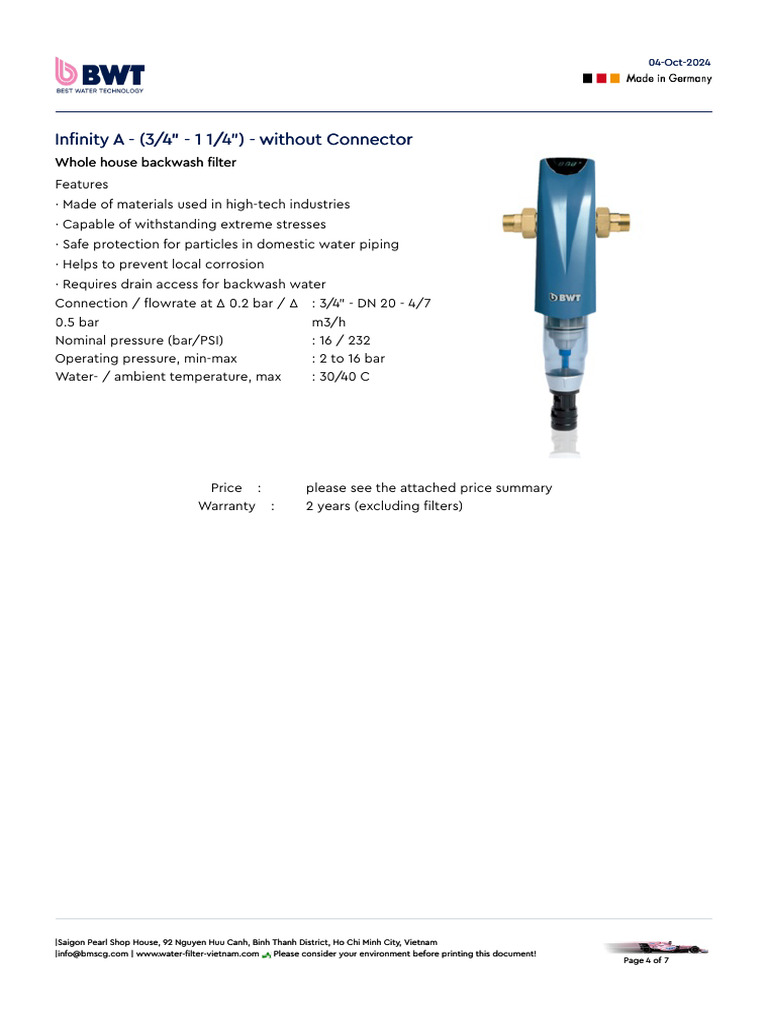 BWT TECH SHEETS | PDF | Water Purification | Water