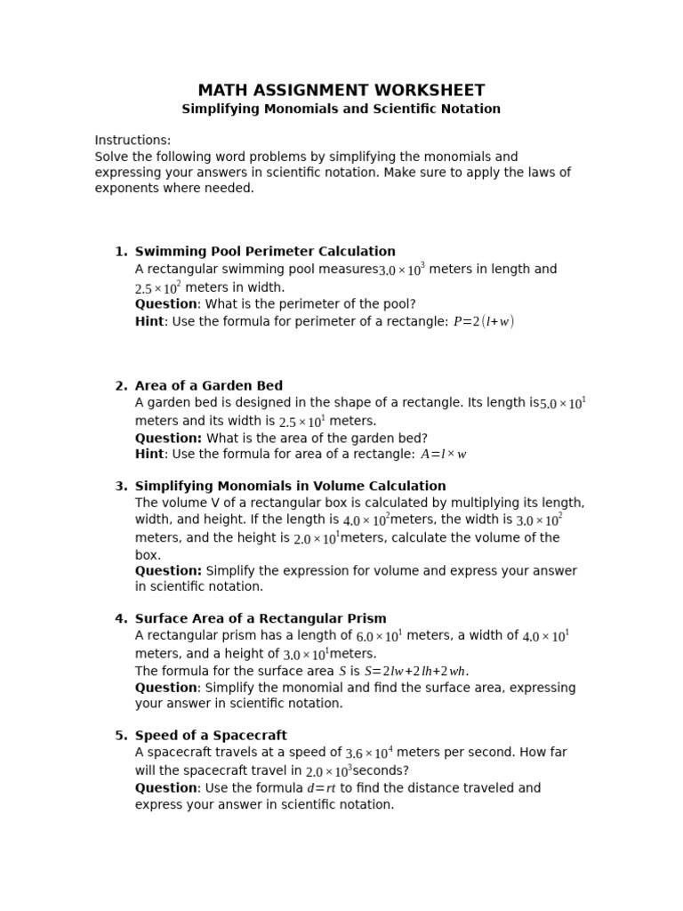 Math Assignment Worksheet | PDF | Area | Length