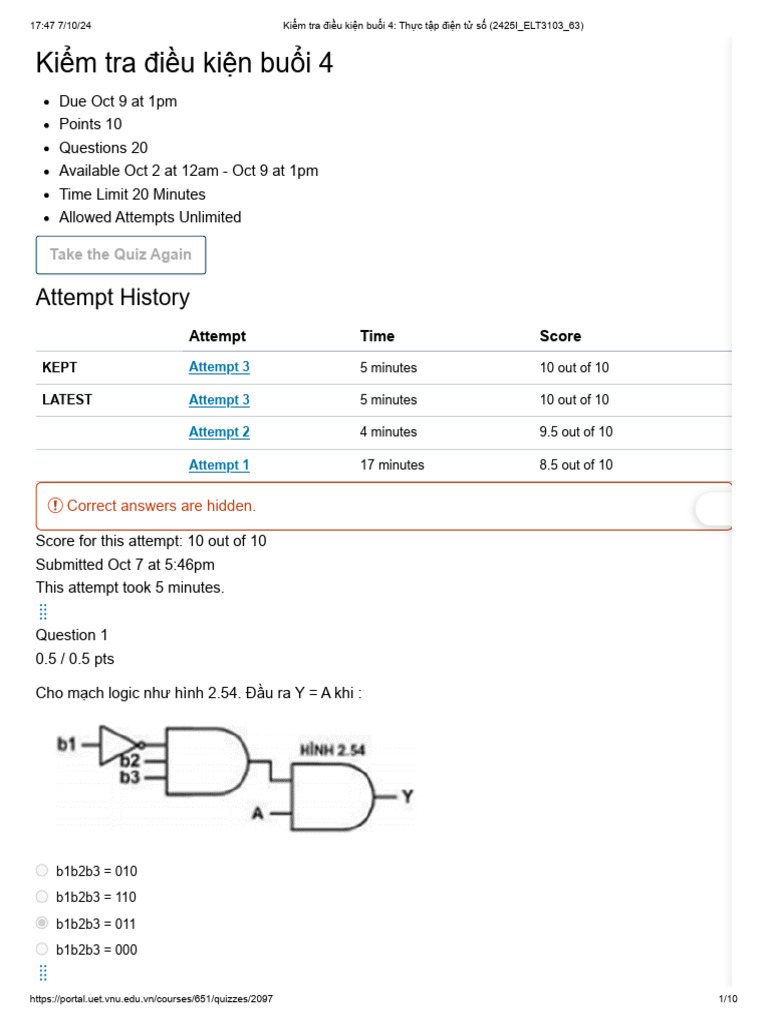Kiểm tra điều kiện buổi 4 - Thực tập điện tử số 2425I - ELT3103 - 63 | PDF
