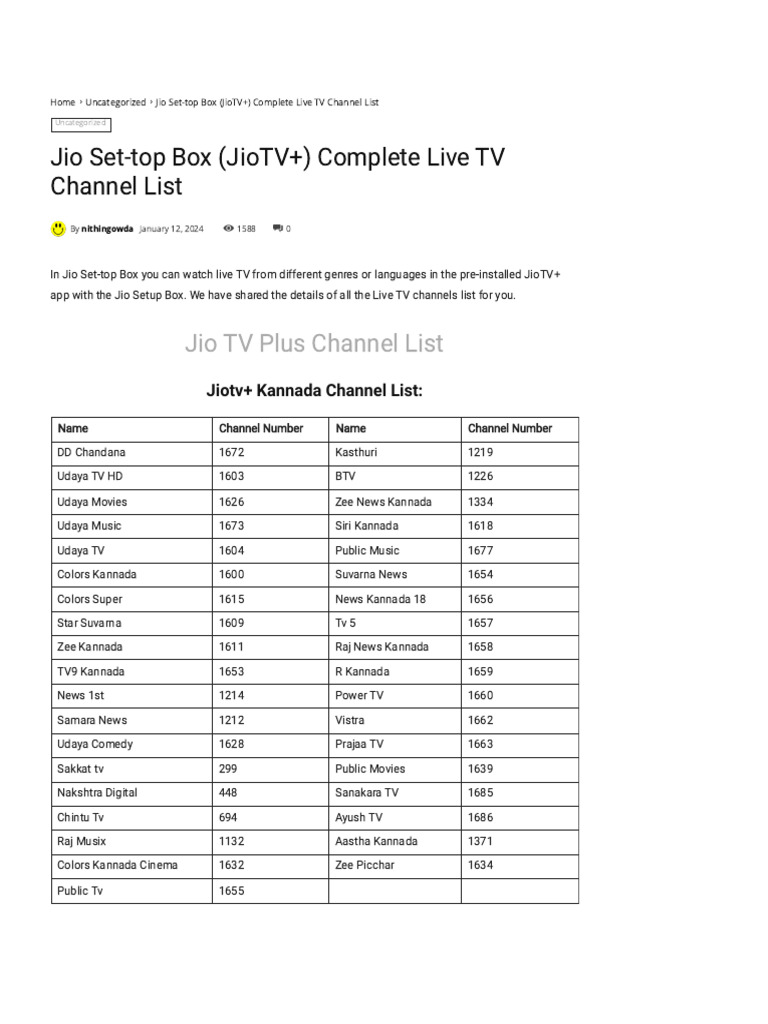 Jio Set-Top Box Complete Channel List | PDF | Television Network