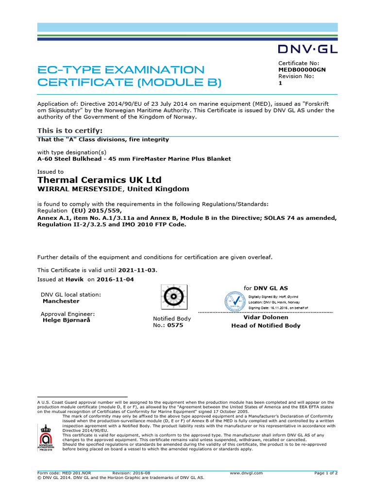 MEDB00000GN Revision1 A60 Steel Bulkhead Insul 45t 64k | PDF | European Economic Area