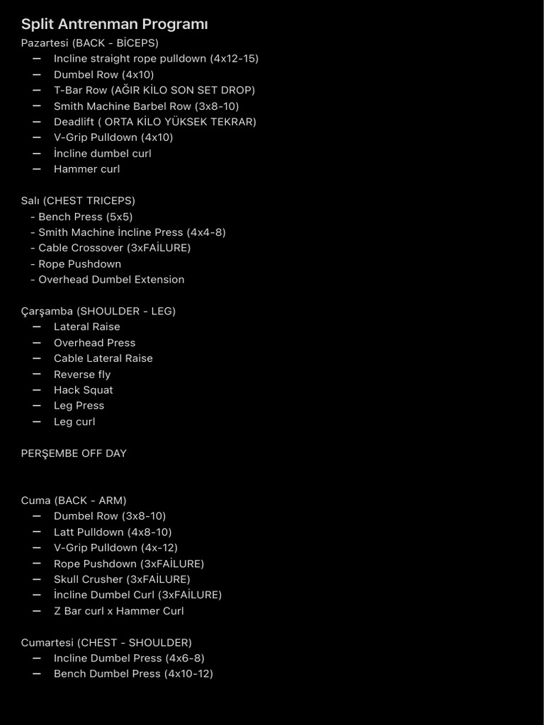 5 Günlük Split Antrenman Programı | PDF