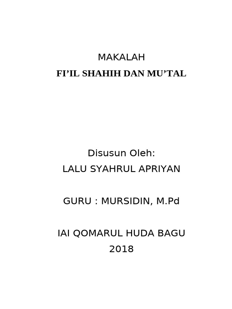 Makalah Fiil Shohih Dan Mu'tal | PDF