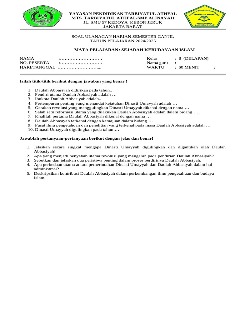 Soal Uhb 2024 Ski KLS 8 | PDF