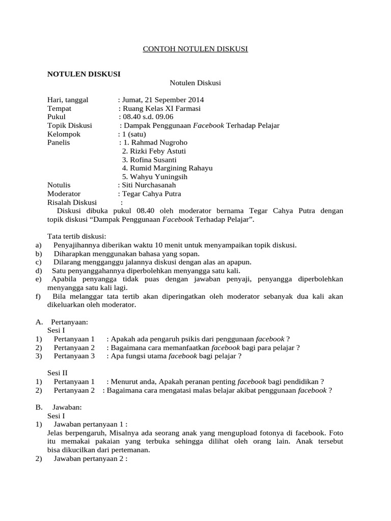 Contoh Notulen Diskusi | PDF | Ilmu Sosial