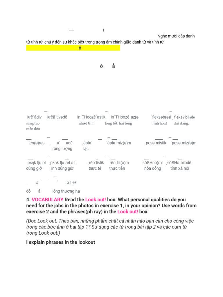 Listen to ten noun -adjective (á chịch) pairs (pe), paying attention to ...