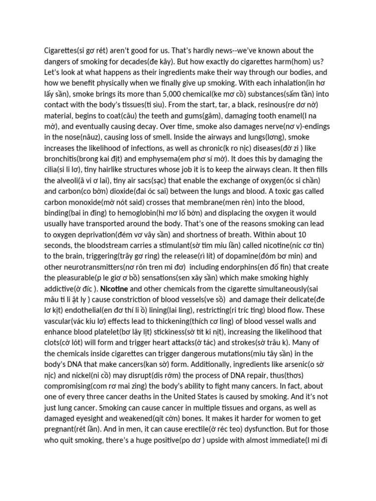 How Do Cigarettes Affect The Body | PDF | Respiratory Tract | Lung