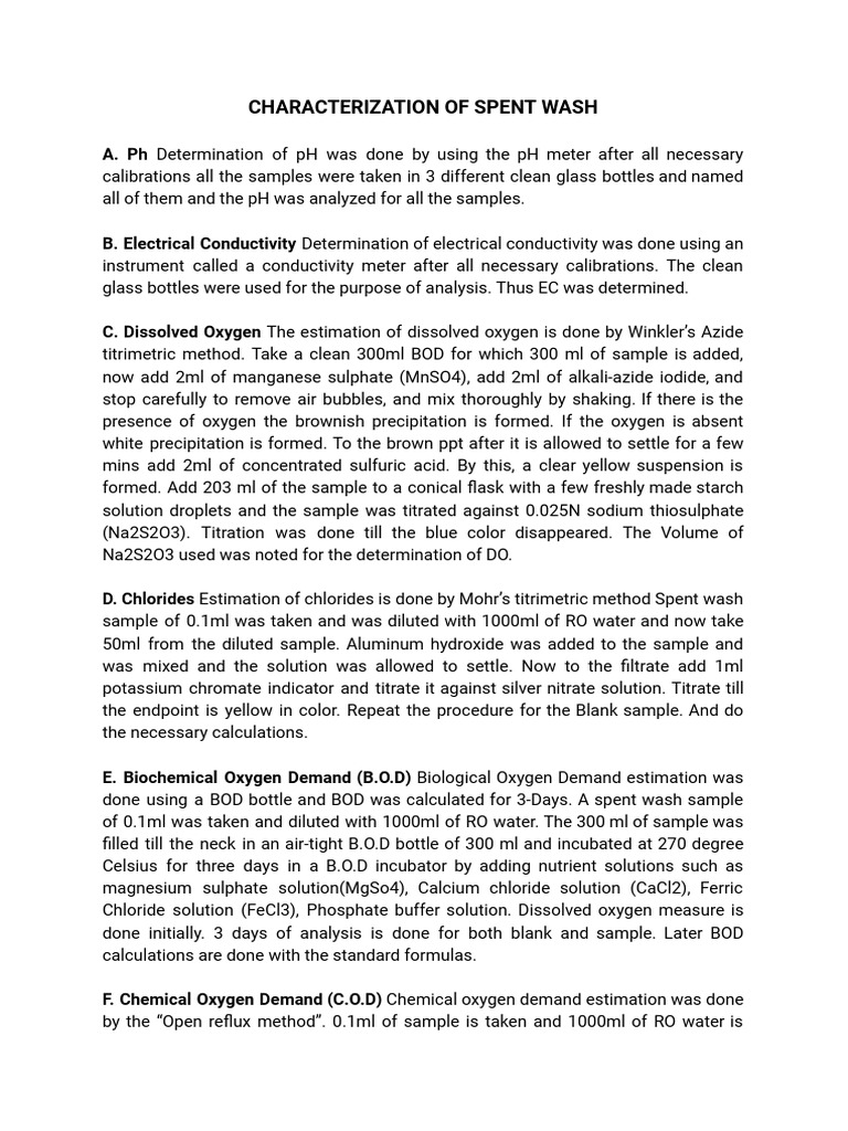 Characterization of Spent Wash | PDF | Titration | Chemistry