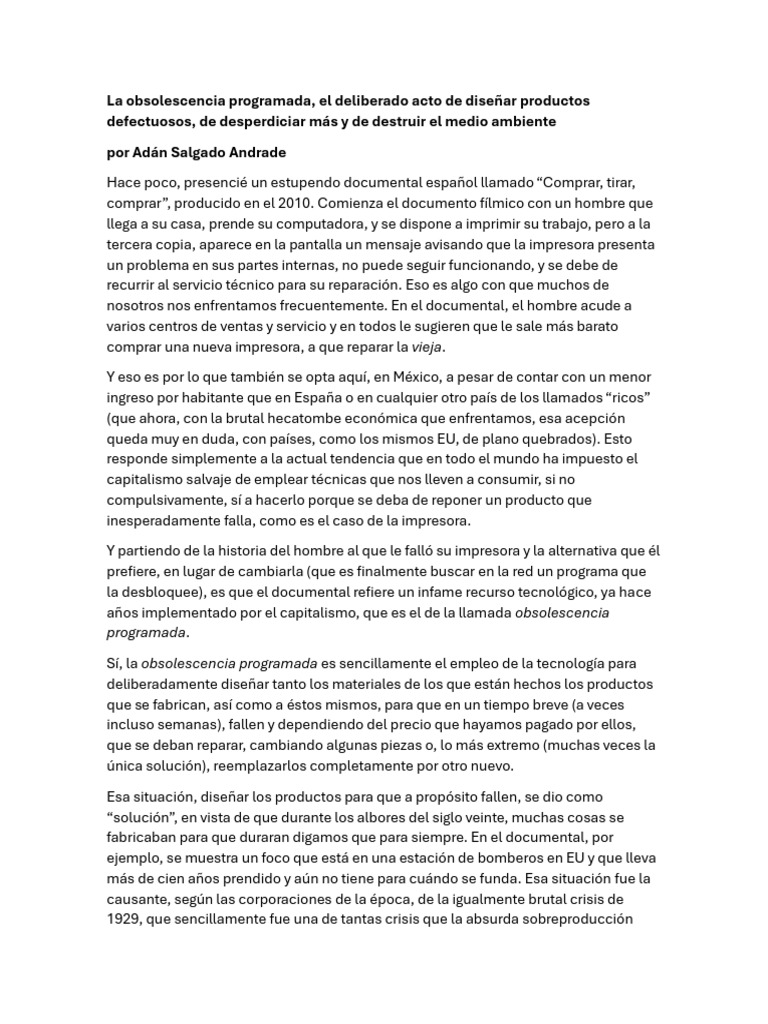 La Obsolescencia Programada | PDF | Residuos | Yo telefono