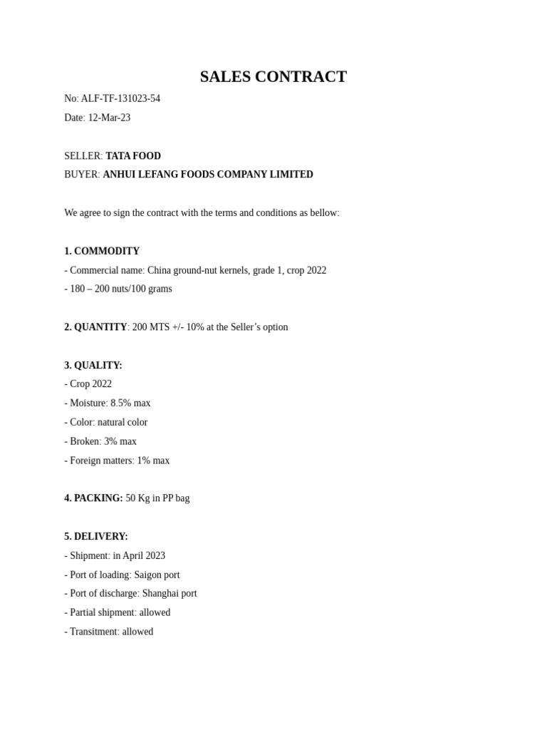 SALES CONTRACT GROUND-NUT | PDF | Business Law | Private Law