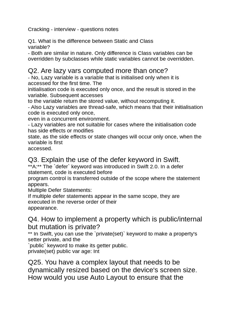 Cracking - iOS Interview - Questions Notes | PDF | Swift (Programming ... Cracking - iOS Interview - Questions Notes | PDF | Swift (Programming ...