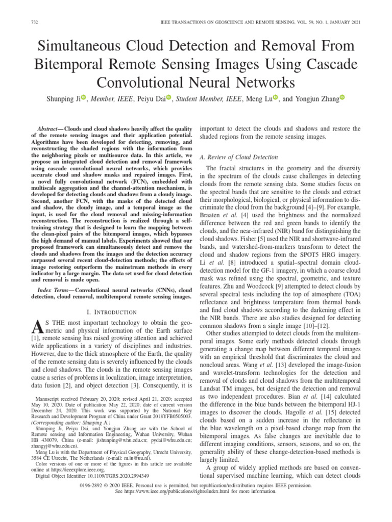 Simultaneous Cloud Detection And Removal From Bitemporal Remote Sensing Images Using Cascade
