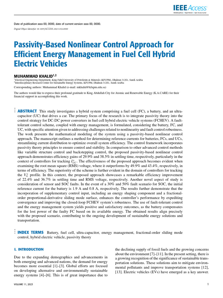 Passivity Based Nonlinear Control Approach For Efficient Energy
