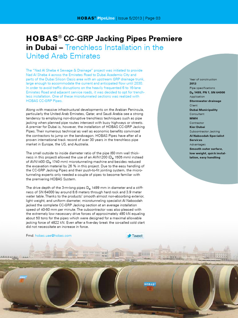 HOBAS_CC-GRP_Jacking_Pipes_Premiere_in_Dubai_Trenchless_Installation_in_the_UAE | PDF | United ...