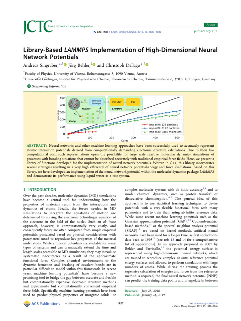 Singraber Et Al 2019 Library Based Lammps Implementation of High Dimensional Neural Network ...