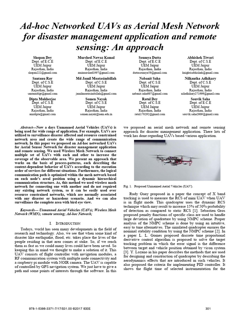 UAV Mesh Networks for Disaster Response | PDF | Unmanned Aerial Vehicle