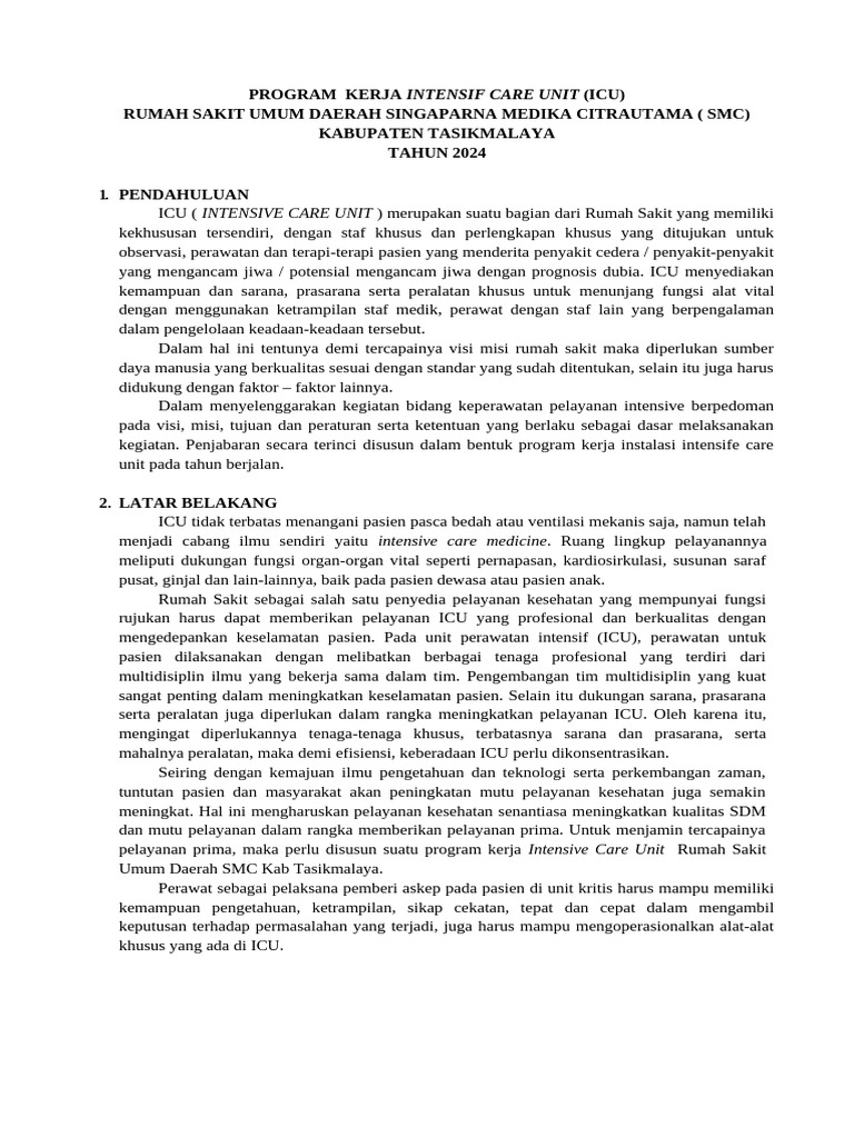Program Kerja ICU SMC 2024 | PDF | Kesehatan Holistik | Sains & Matematika