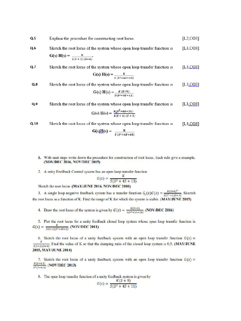 Root Locus Questionbank | PDF
