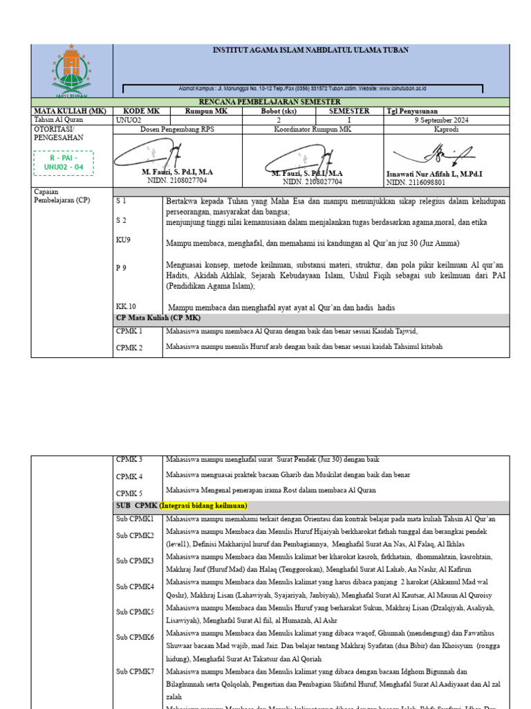 004 RPS Tahsin Quran Pai 2024 | PDF