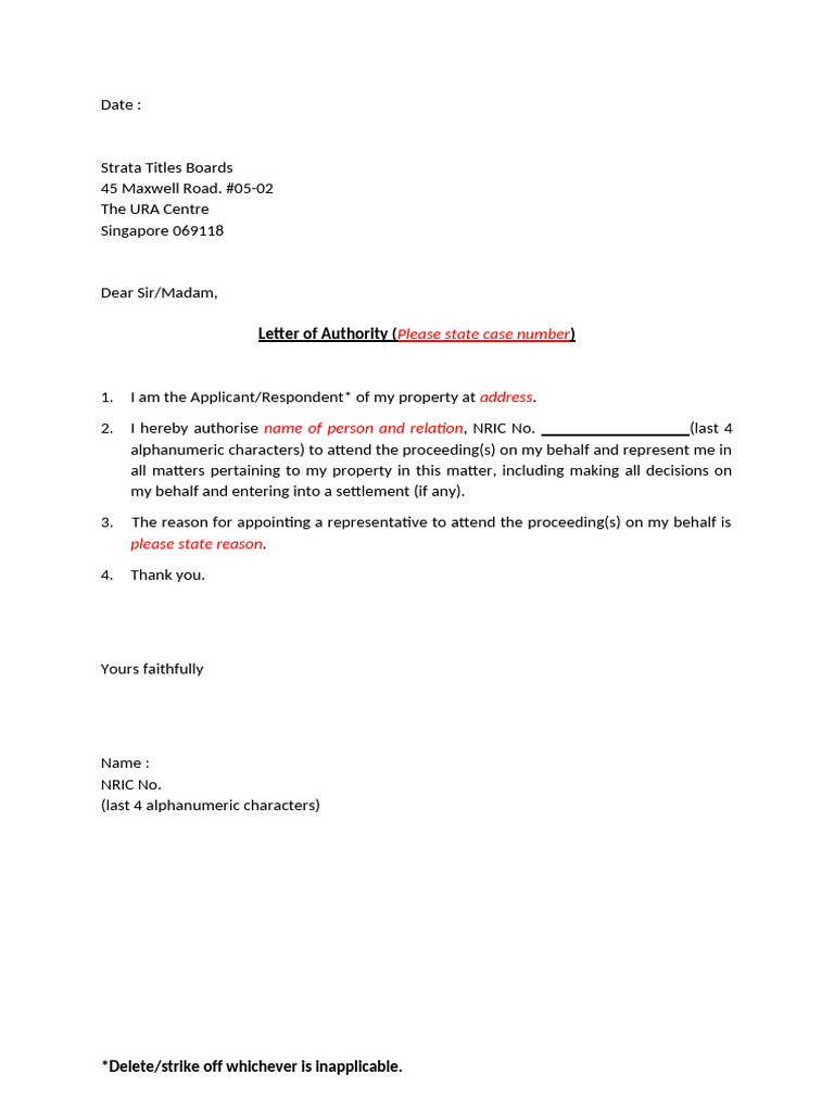 Strata Titles Board Authority Letter Template | PDF