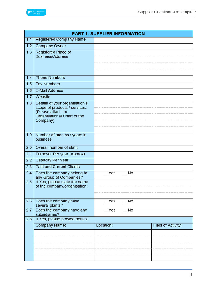 PT Supplier Questionnaire | PDF | Supply Chain | Logistics