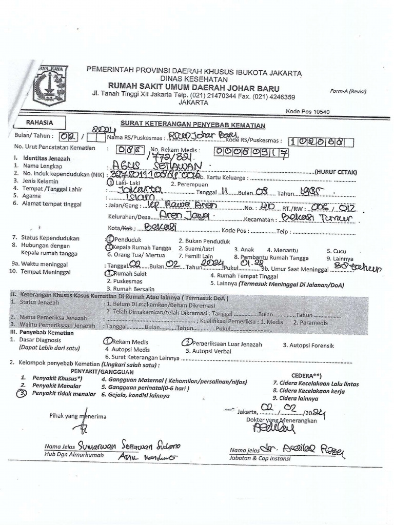 Surat Keterangan Kematian RS Johar Pade | PDF