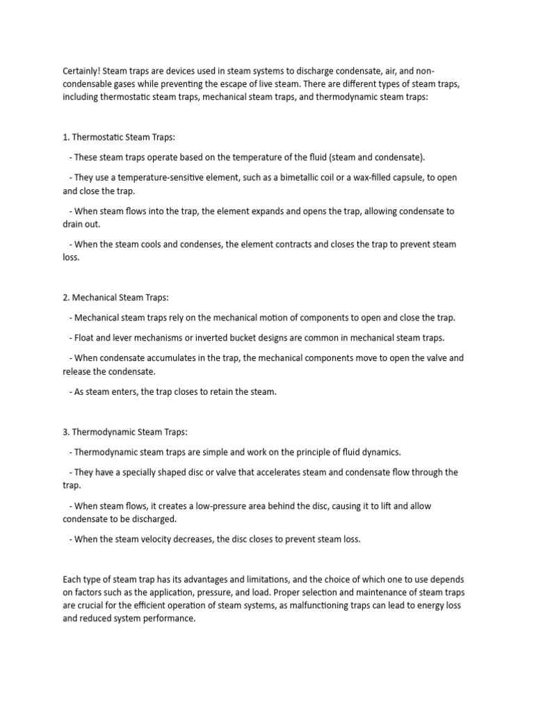 Explain Types of Steam Traps – Thermostatic Steam Traps, Mechanical ...