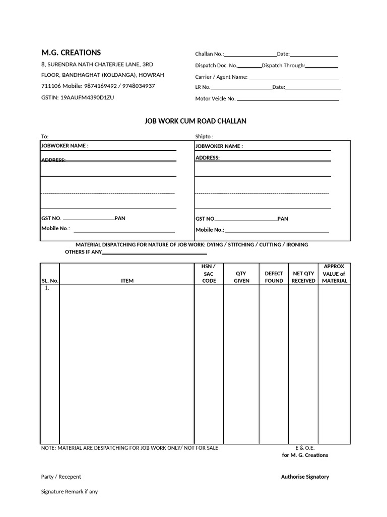 Job Work Bill Format | PDF