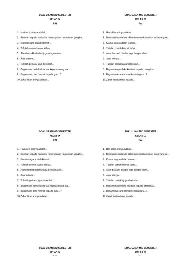 Soal Ujian Mid Semester Pai | PDF
